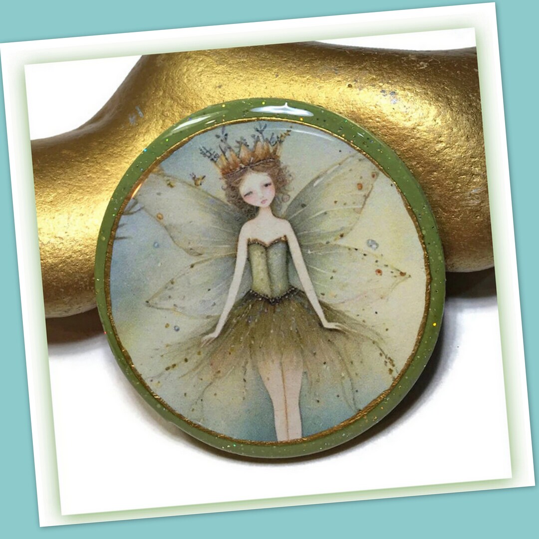Polymer Clay Fairy Round Fantasy Pendant Bead Embroidery Cabochon Angel ...