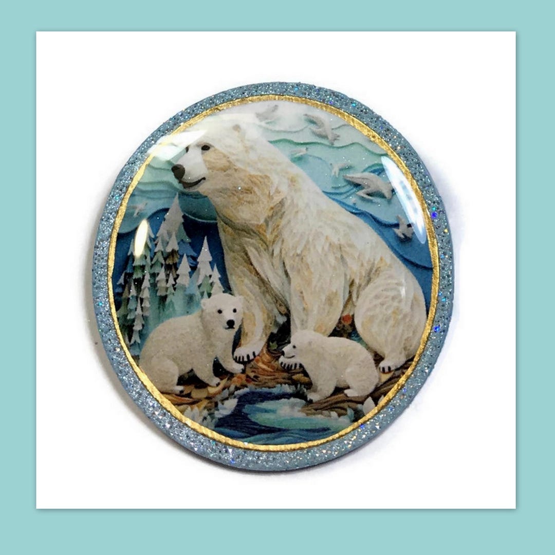 Polar Bear and Cubs Animal Polymer Clay Necklace Pendant Bead ...