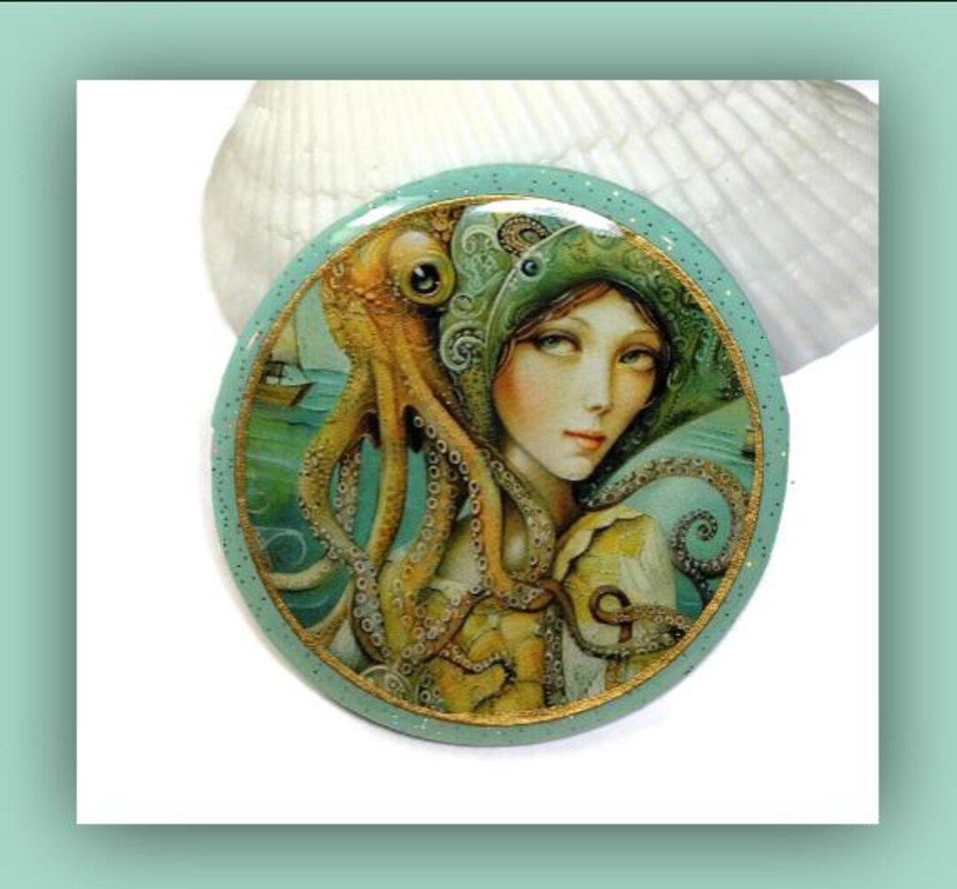 Octopus Goddess Polymer Clay Sea Creature Pendant Bead Embroidery ...