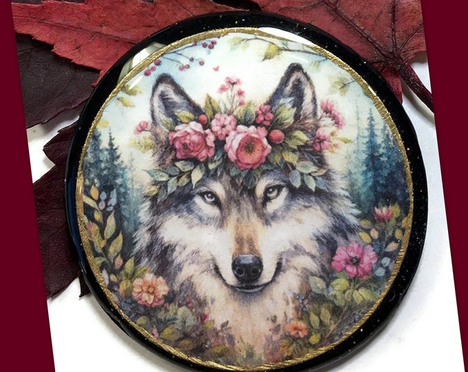 Wolf Polymer Clay Round Spirit Animal Necklace Pendant Bead Embroidery ...