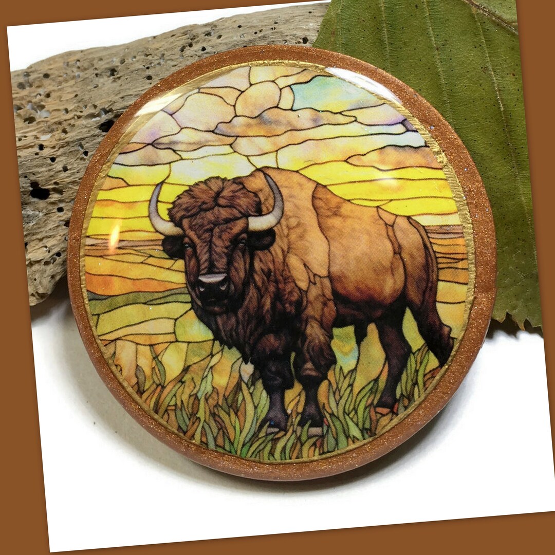 Buffalo Spirit Animal Polymer Clay Necklace Pendant Bead Embroidery ...