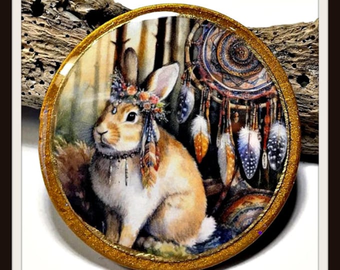 Dream Catcher Rabbit Polymer Clay Round Spirit Animal Pendant Bead ...