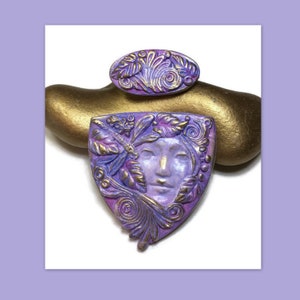 Dragonfly Goddess Polymer Clay Shield Pendant Set Beading Cab ...