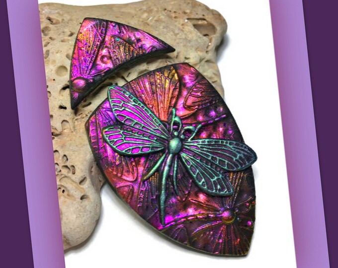 Dragonfly Faux Raku Marquise Polymer Clay Pendant Set Jewelry Making ...