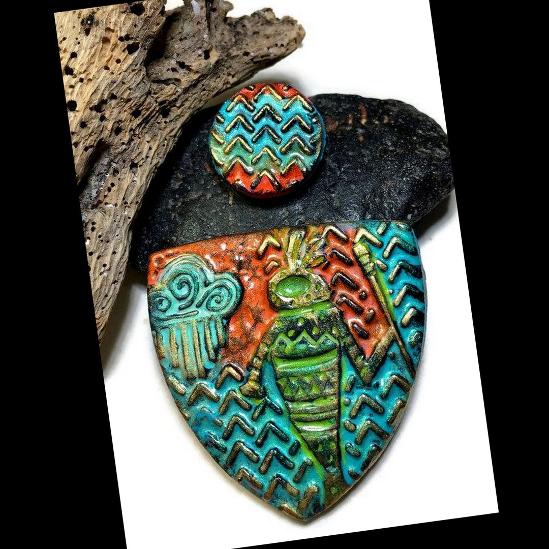 Tribal Chief Polymer Clay Shield Pendant Set Beading Embroidery ...