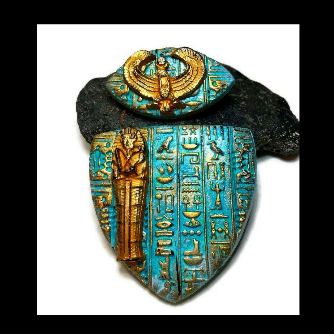 Egyptian Pharaoh Polymer Clay Shield Pendant Set Necklace Cab Jewelry ...