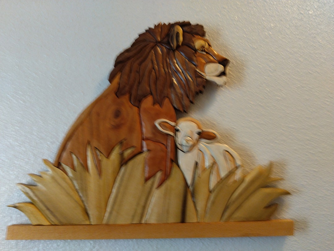 Wall Decor, Lion and the Lamb, Wood Intarsia , - Etsy