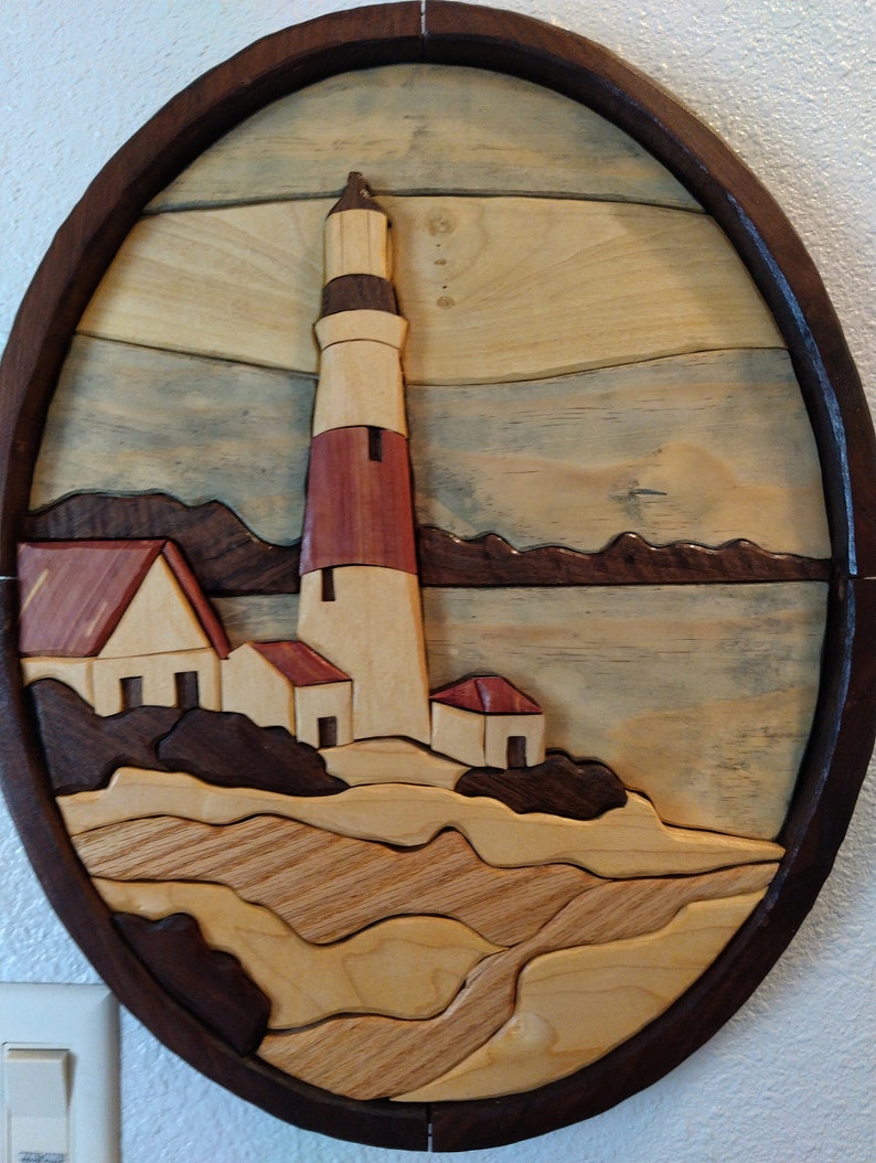 Wood Intarsia, Scroll Woodworking, Wall Decor, Lighthouse Decor, Hand ...