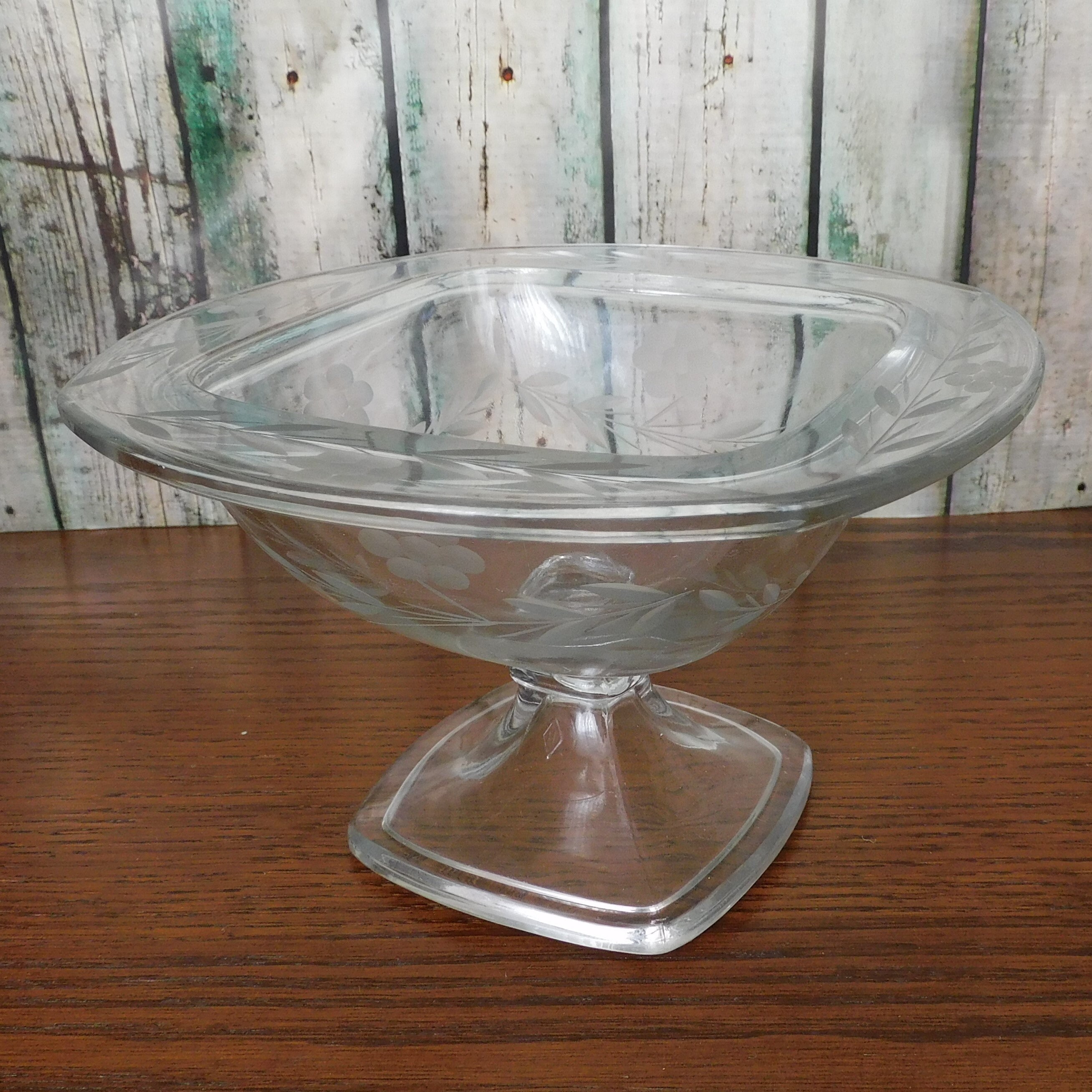 Vintage Etched Pedestal Candy Dish Square Shape Vintage | Etsy