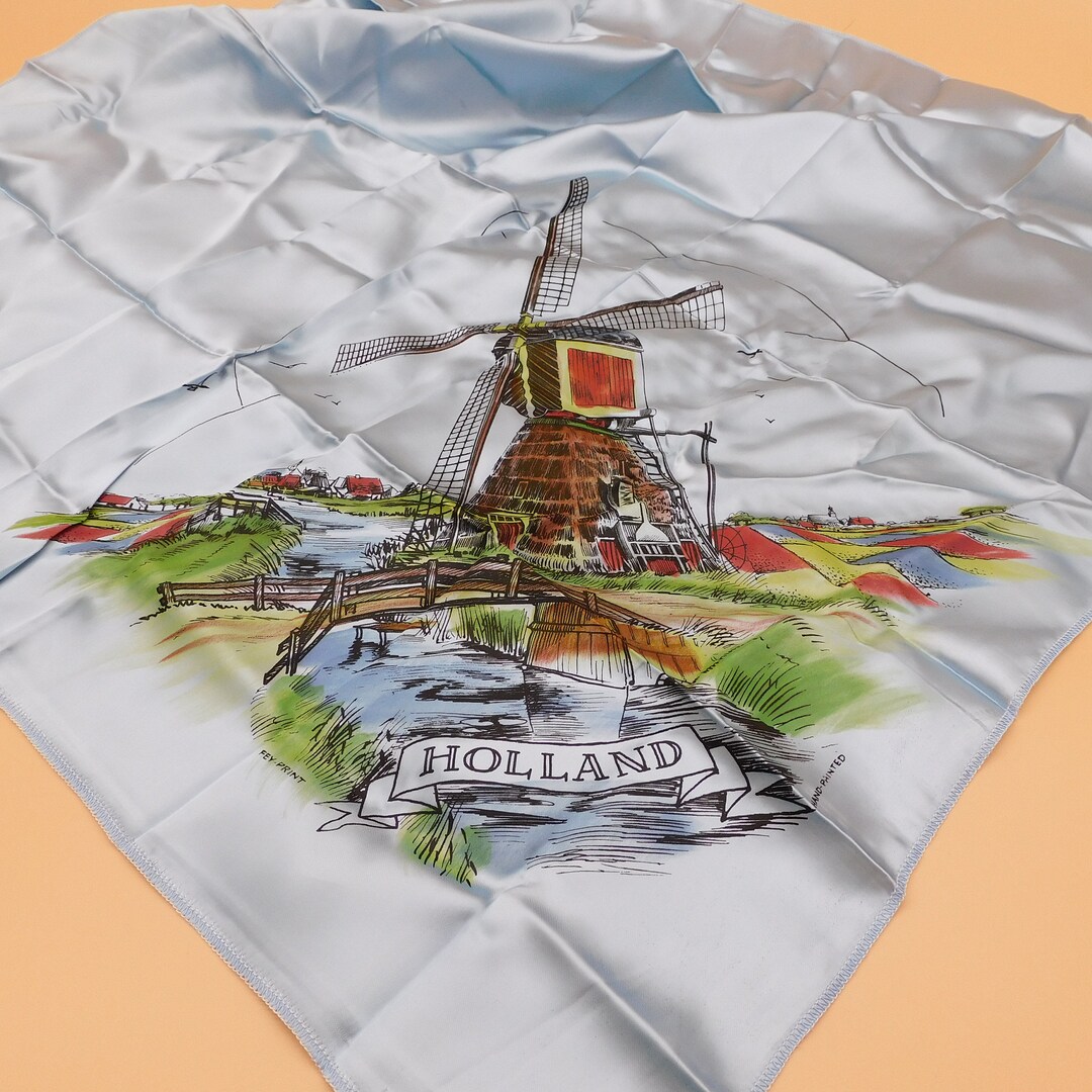 Beautiful Vintage Hand Painted Scarf From Holland, Windmill Design ...
