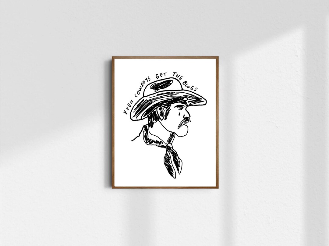 Sad Cowboy Hand-drawn Print, Digital Download, Western Art ...