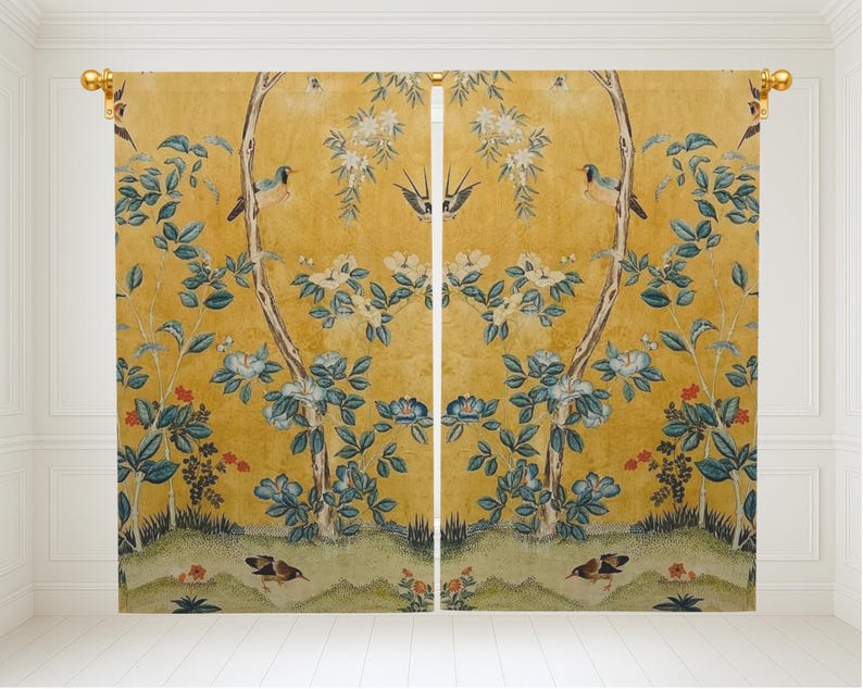 Chinoiserie Window Curtain (1pc), Chinese Blackout Drapes, Oriental ...