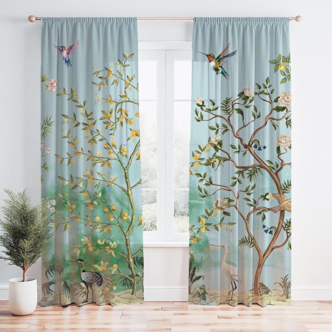 Chinoiserie Window Curtain, Chinese Scenery Landscape, Oriental ...