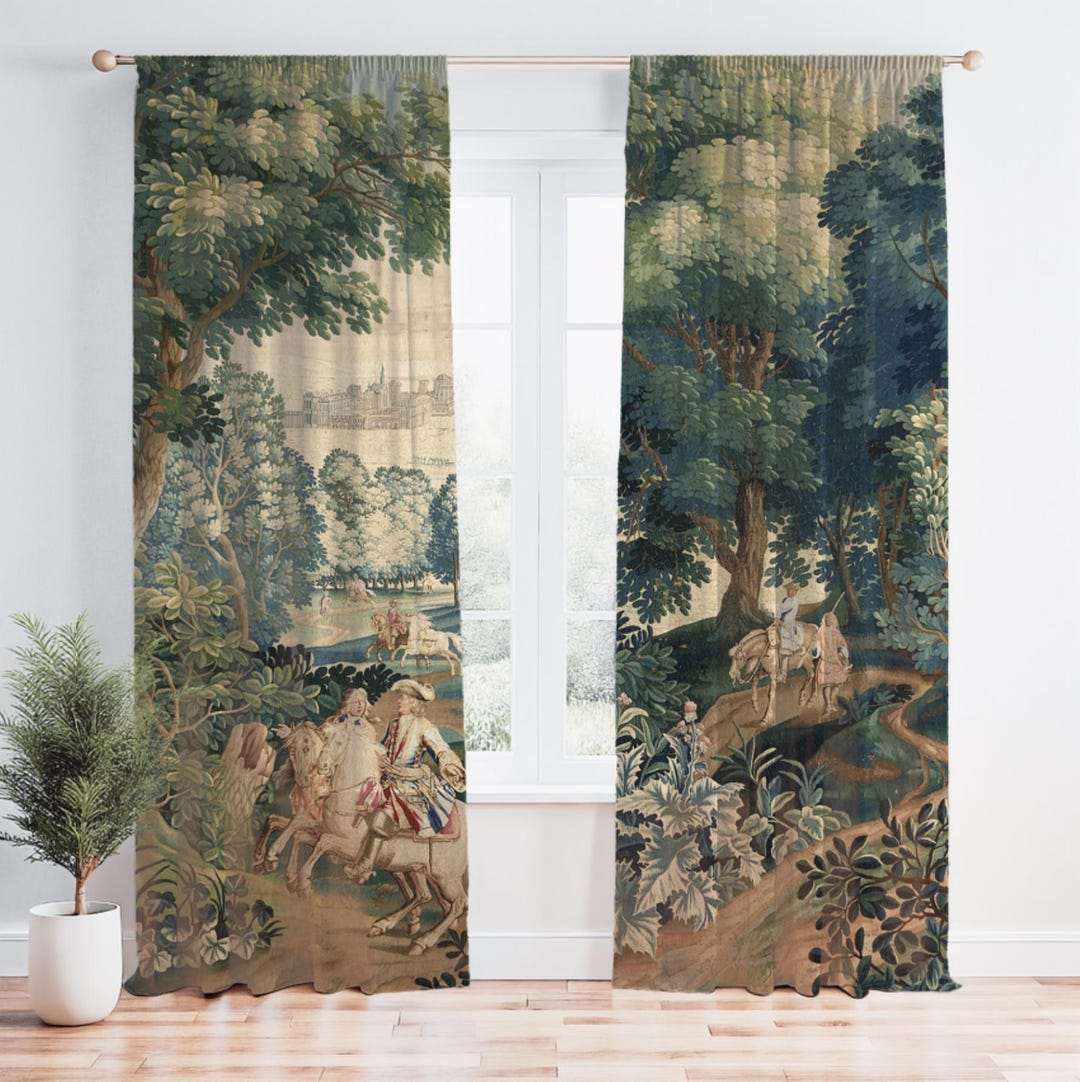 French Verdure Tapestry Window Curtain (1 Pc), Blackout Drapes, Vintage ...