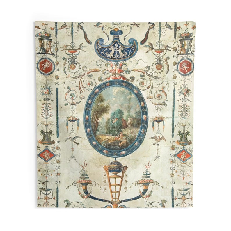 French Neoclassical Wall Hanging, Louvre Printed Fabric Reproduction ...