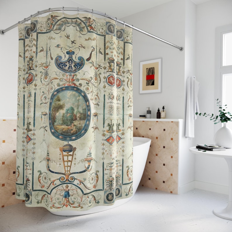 French Neoclassical Shower Curtain, Louvre Museum Reproduction, Fabric ...