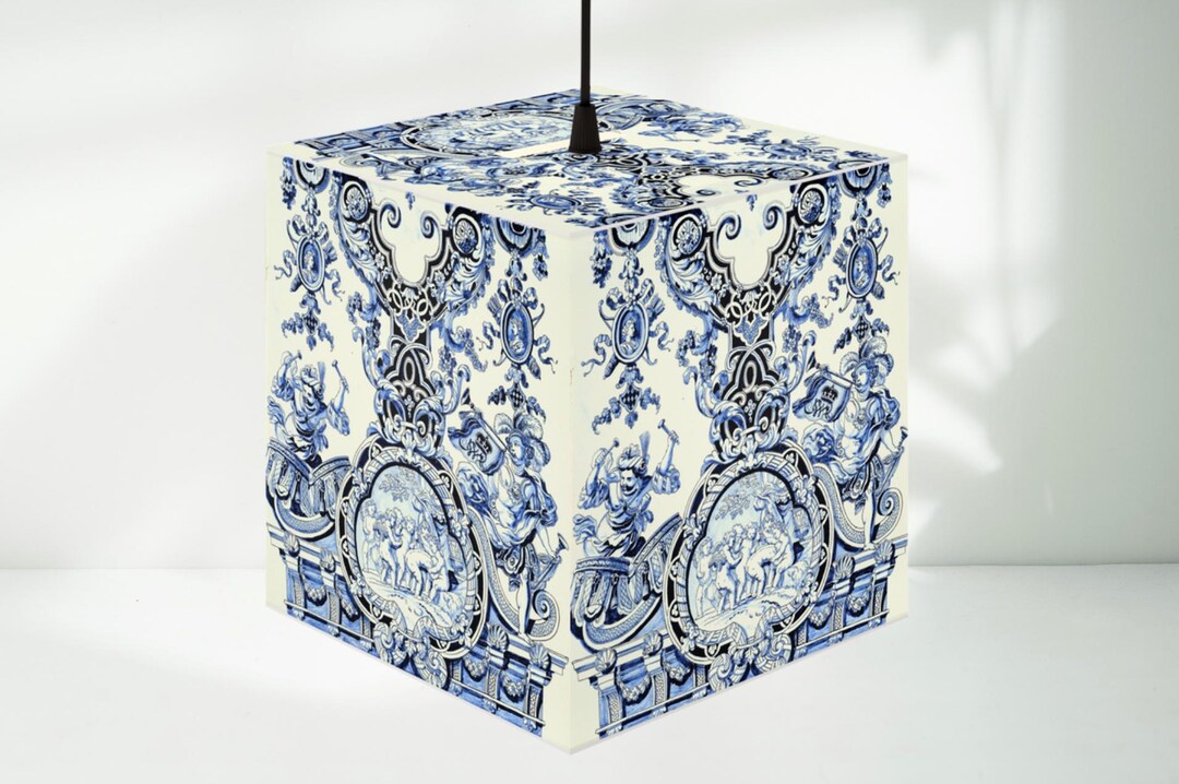 Delft Blue & White Cube Lamp, 17th Century Tile Design, Vintage Light ...