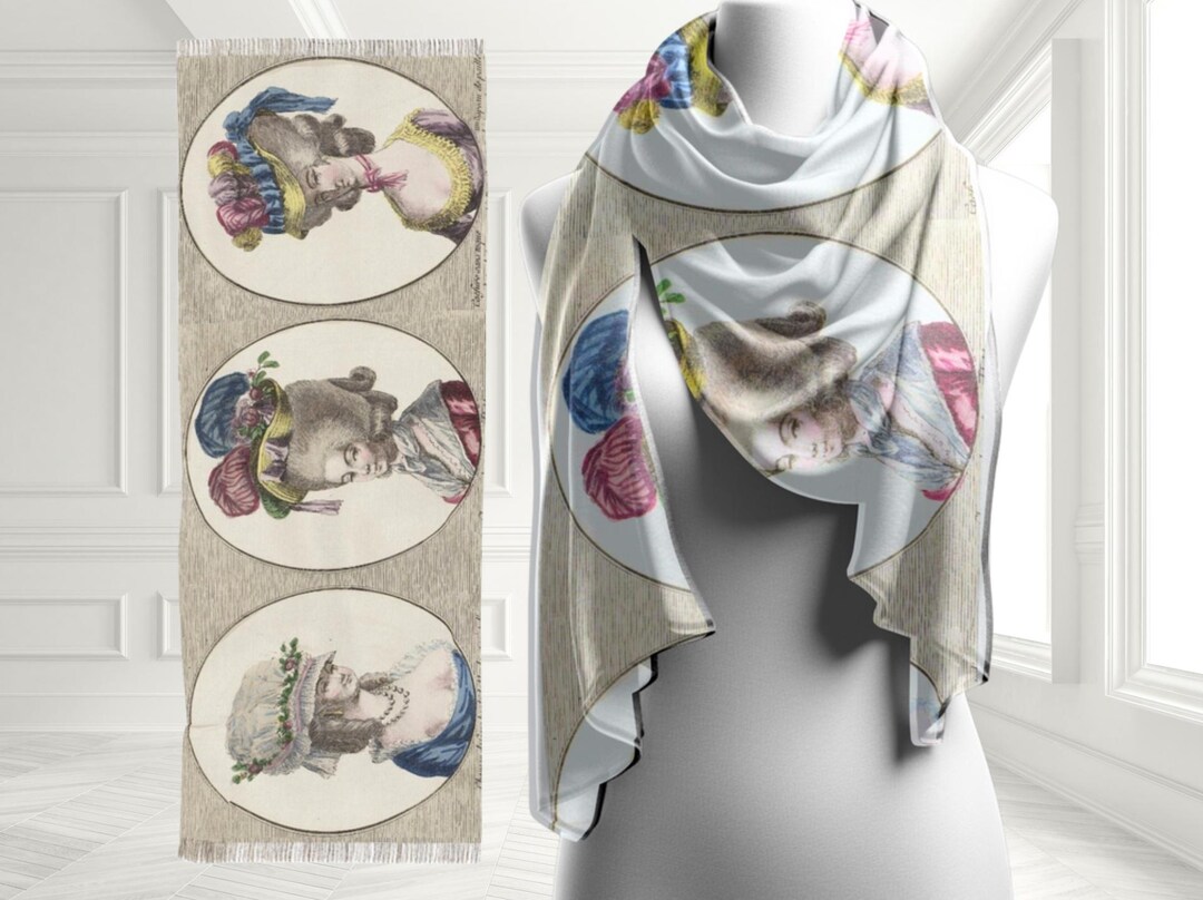 Fashionista Elegant French Fashion Print Scarf, Vintage Rococo ...