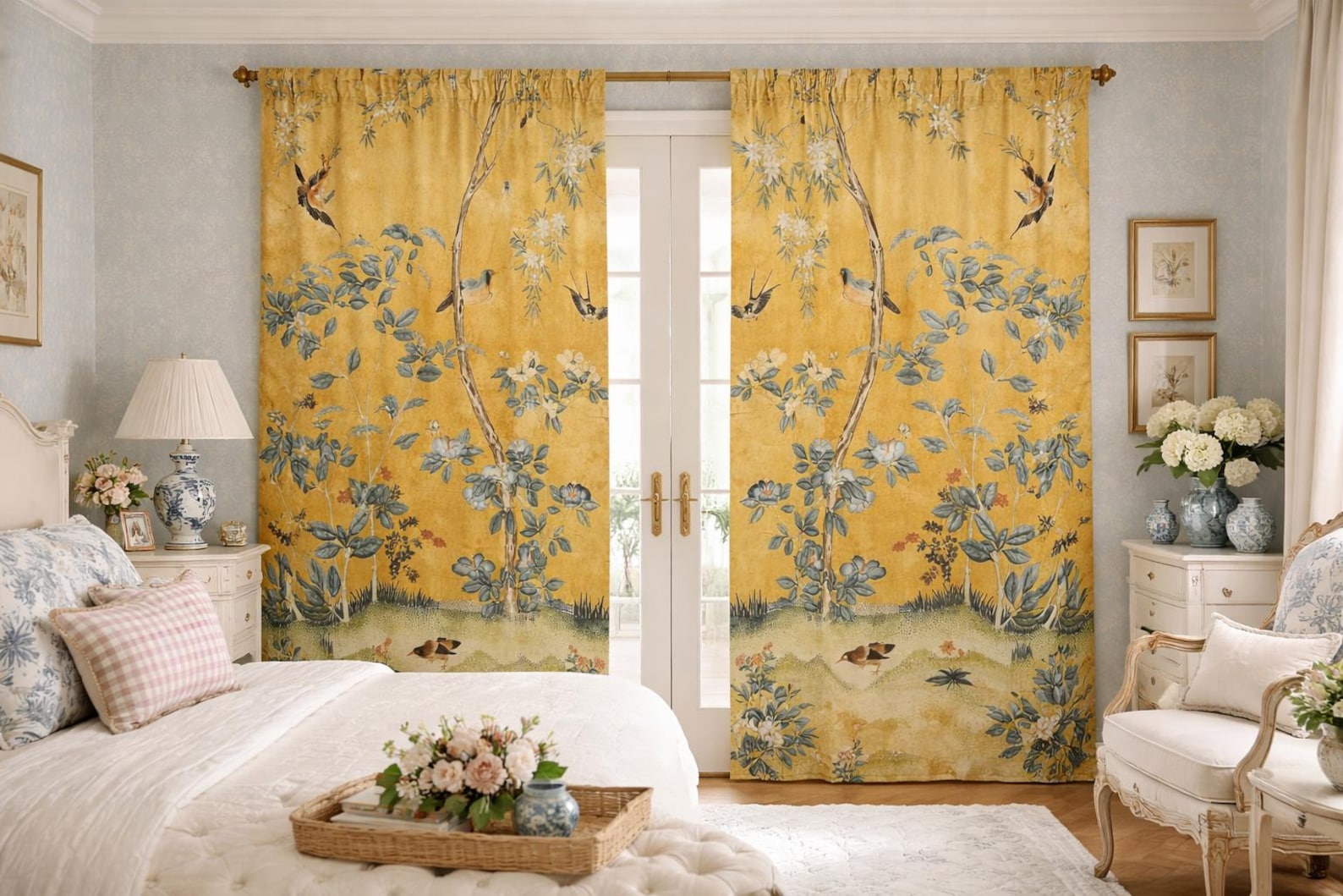 Chinoiserie Window Curtain (1pc), Chinese Blackout Drapes, Oriental ...