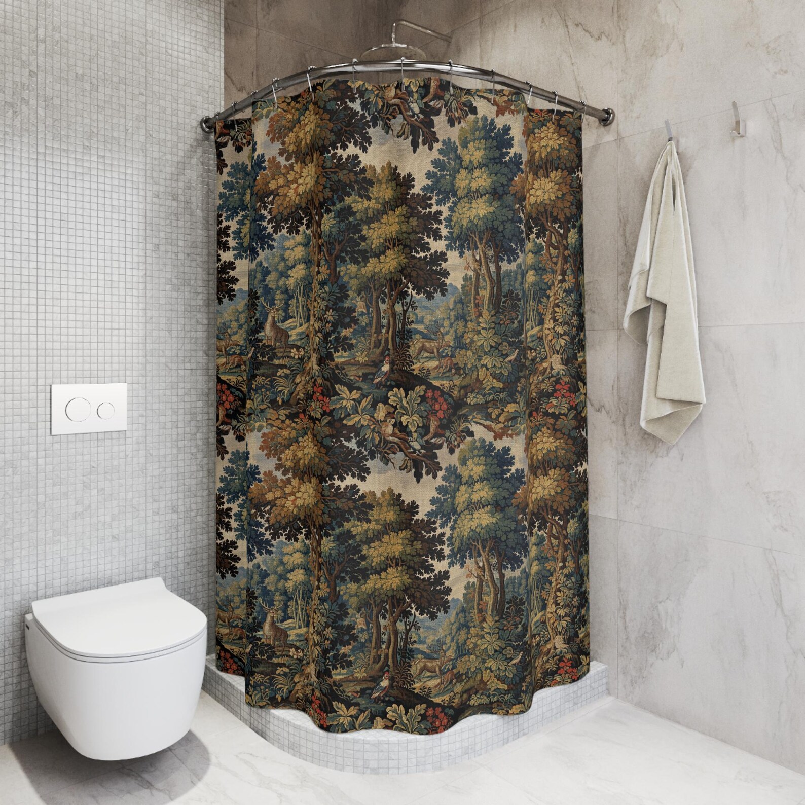French Verdure Tapestry Shower Curtain, Chateau Style Bathroom Decor ...