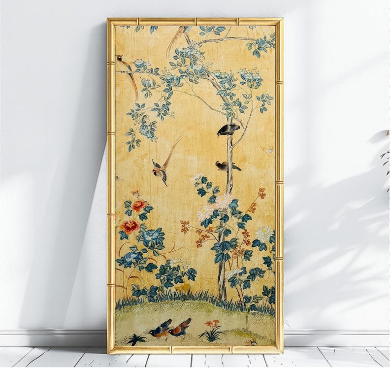 Chinoiserie Wall Panel, Antique Chinese Wallpaper, Vintage Fine Art ...