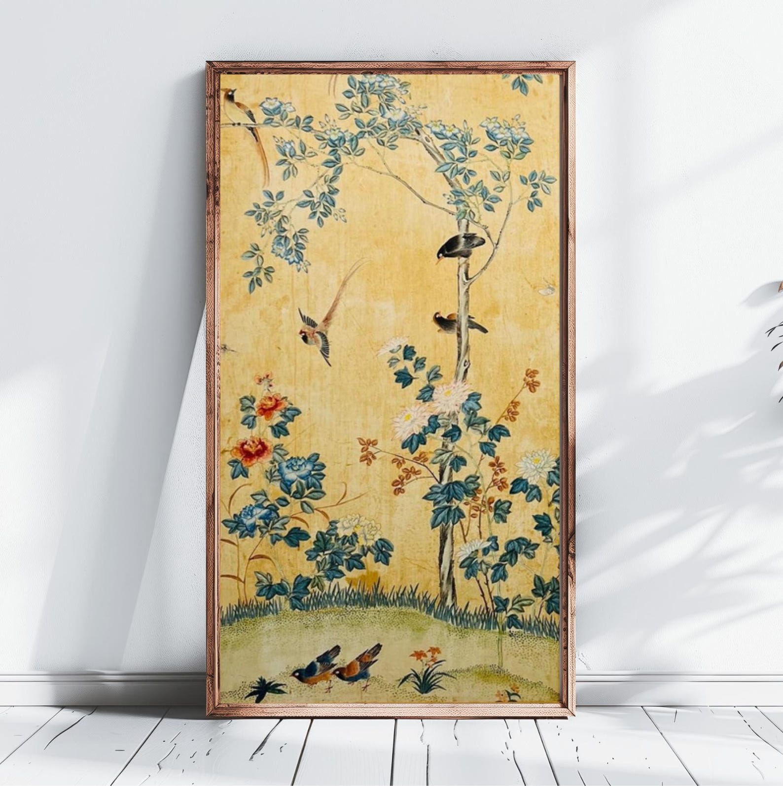 Chinoiserie Wall Panel, Antique Chinese Wallpaper, Vintage Fine Art ...