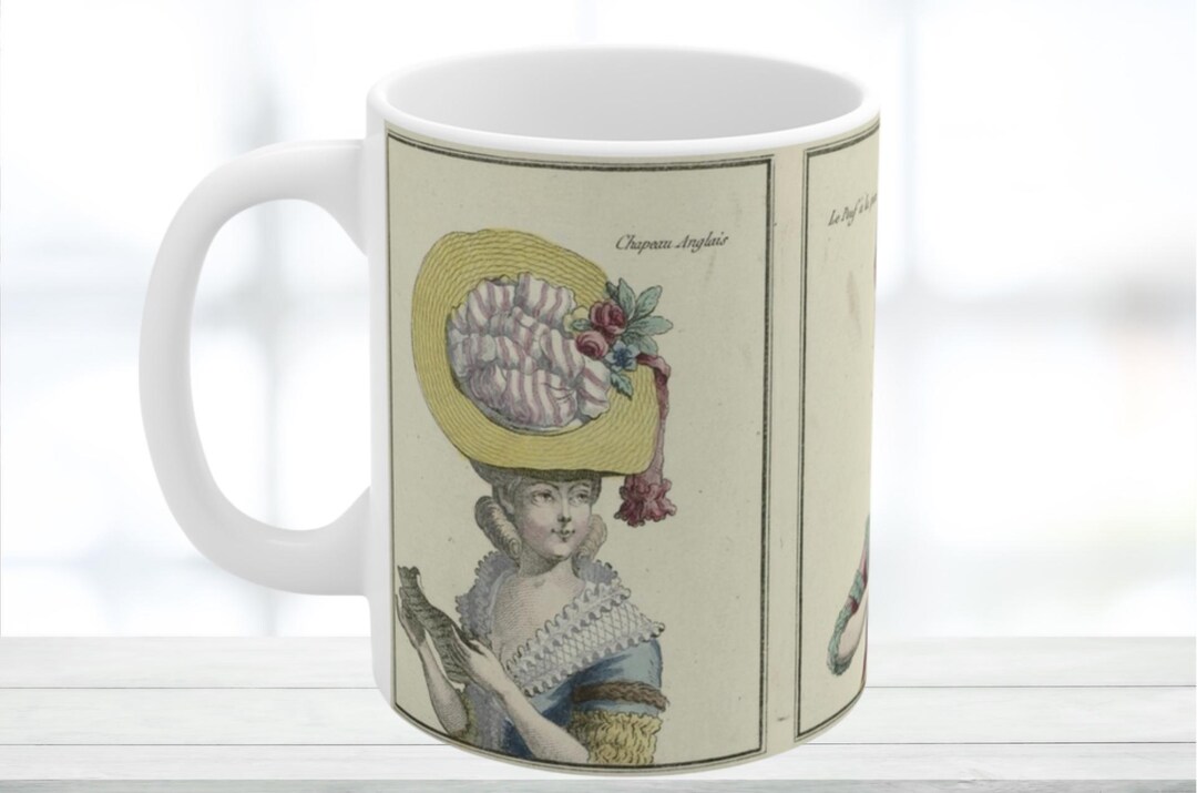 French Rococo 18th Century Hairstyles Fashion Illustration Mug, Vintage ...