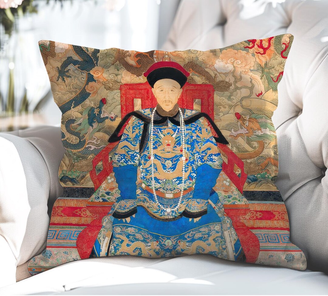 Chinese Ancestor Pillow Case, Chinoiserie Imperial Portrait Pillow ...