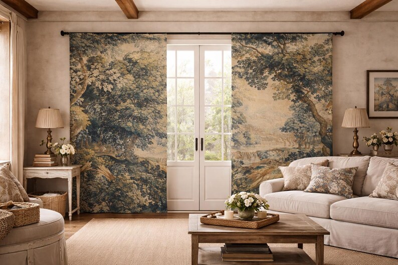 Verdure Tapestry Curtain, Single Panel, Vintage Blackout Drape, Antique ...
