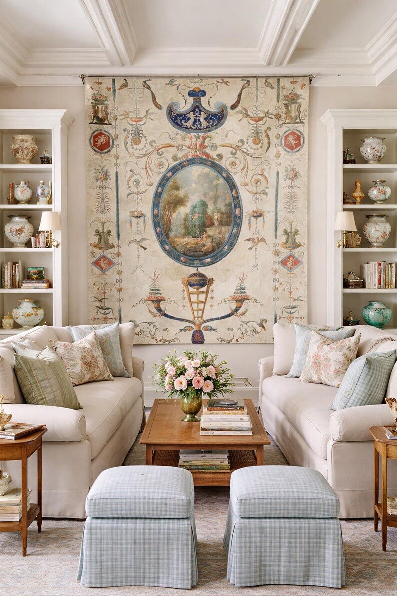 French Neoclassical Wall Hanging, Louvre Printed Fabric Reproduction ...