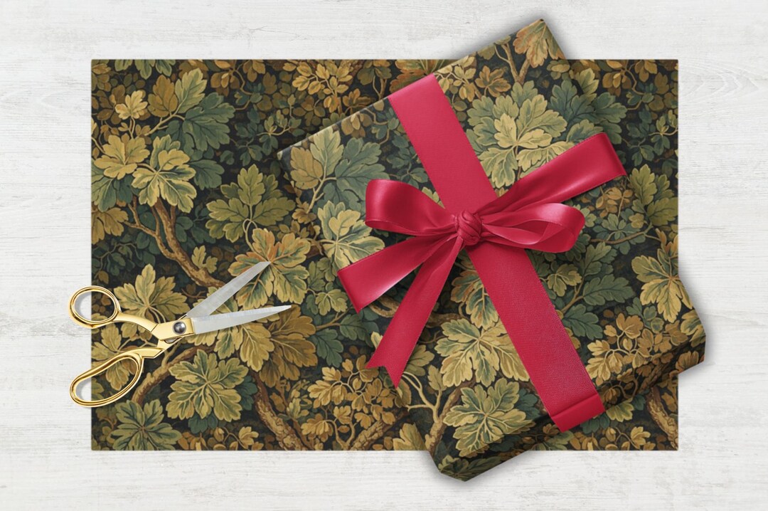 French Verdure Tapestry Gift Wrap Paper, Antique Foliage Design ...