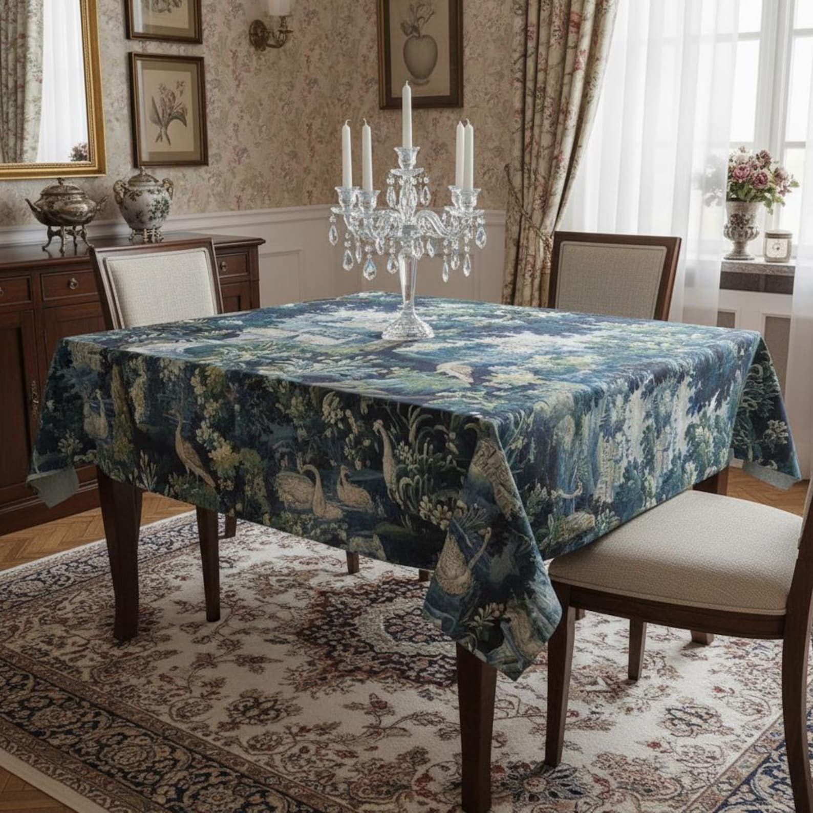 French Verdure Tapestry Tablecloth, Timeless 17th Century Design ...