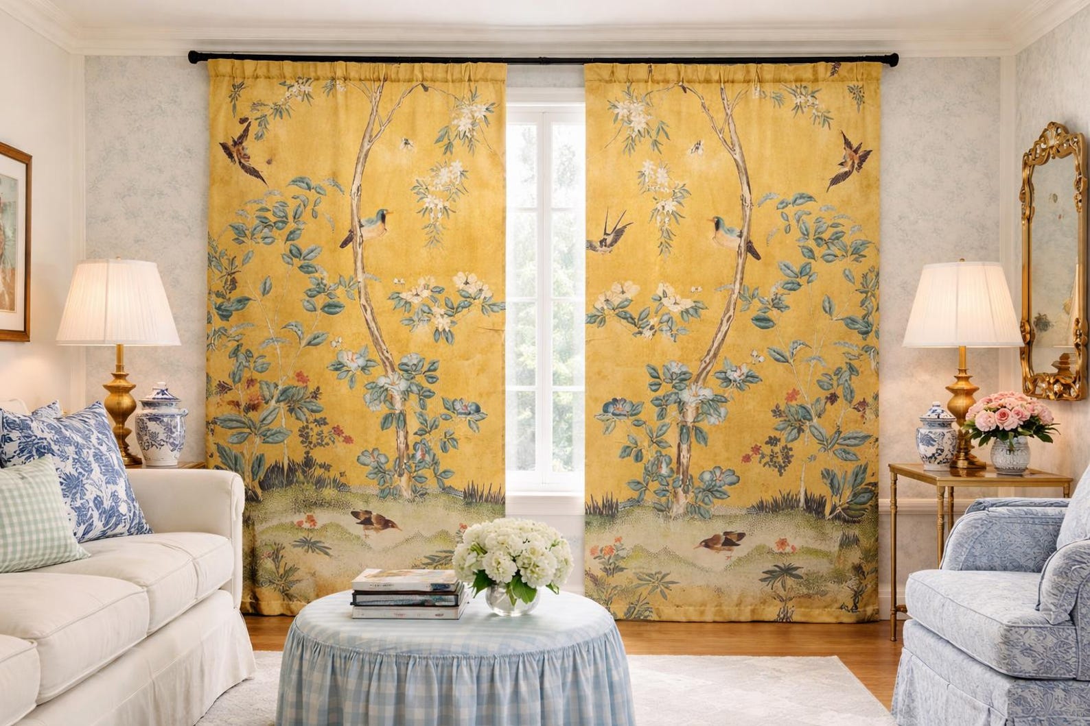 Chinoiserie Window Curtain (1pc), Chinese Blackout Drapes, Oriental ...