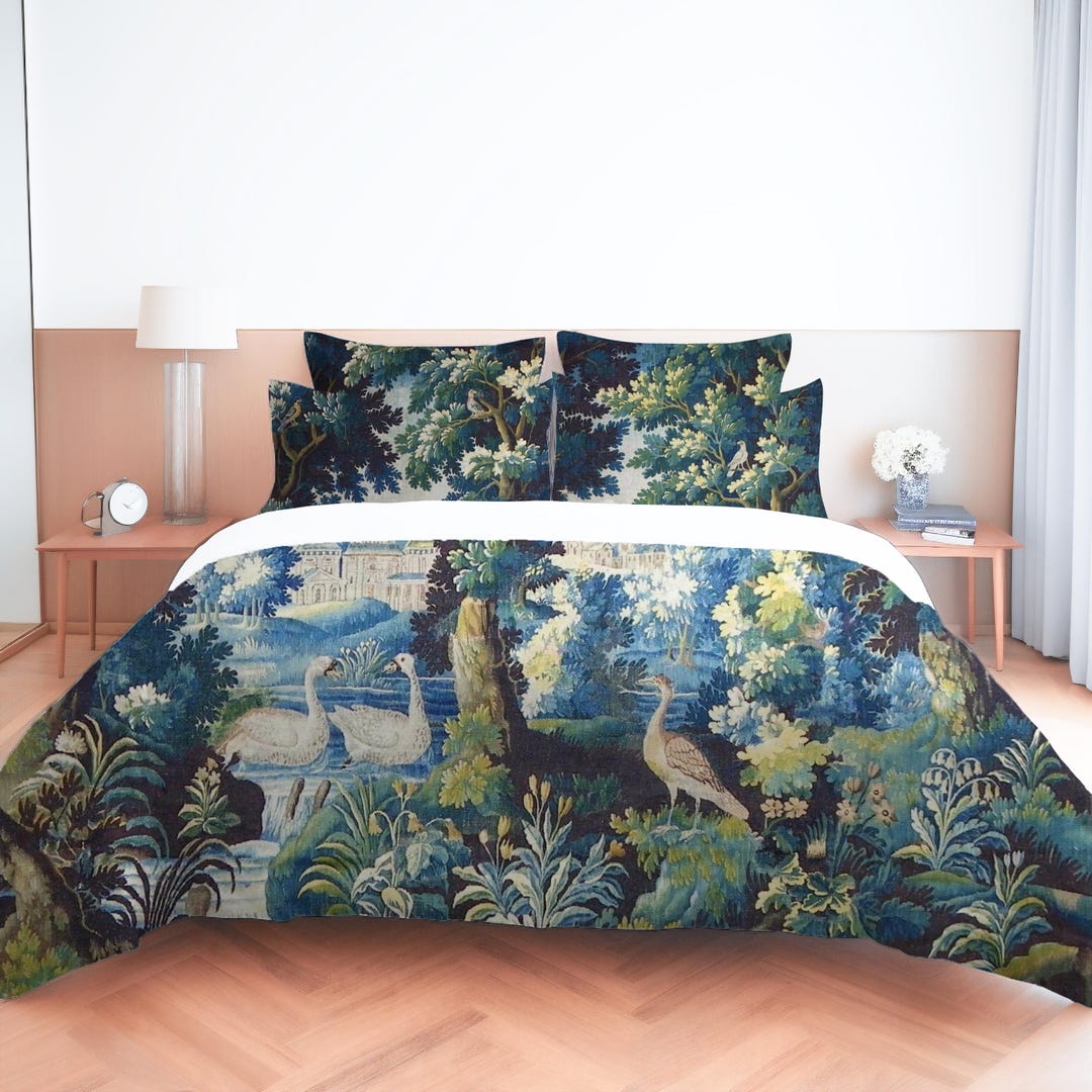 French Verdure Aubusson Tapestry Comforter, Antique Design Bedspread ...