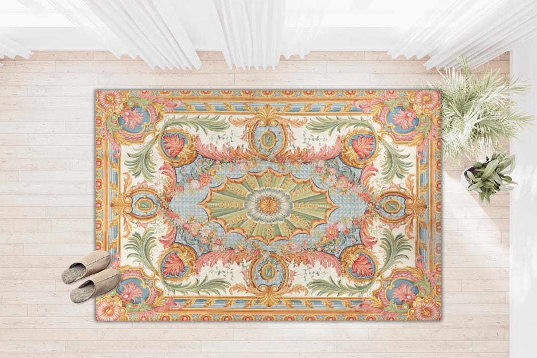 French Versailles Area Rug, Antique-style Carpet, Elegant Floral Floor ...