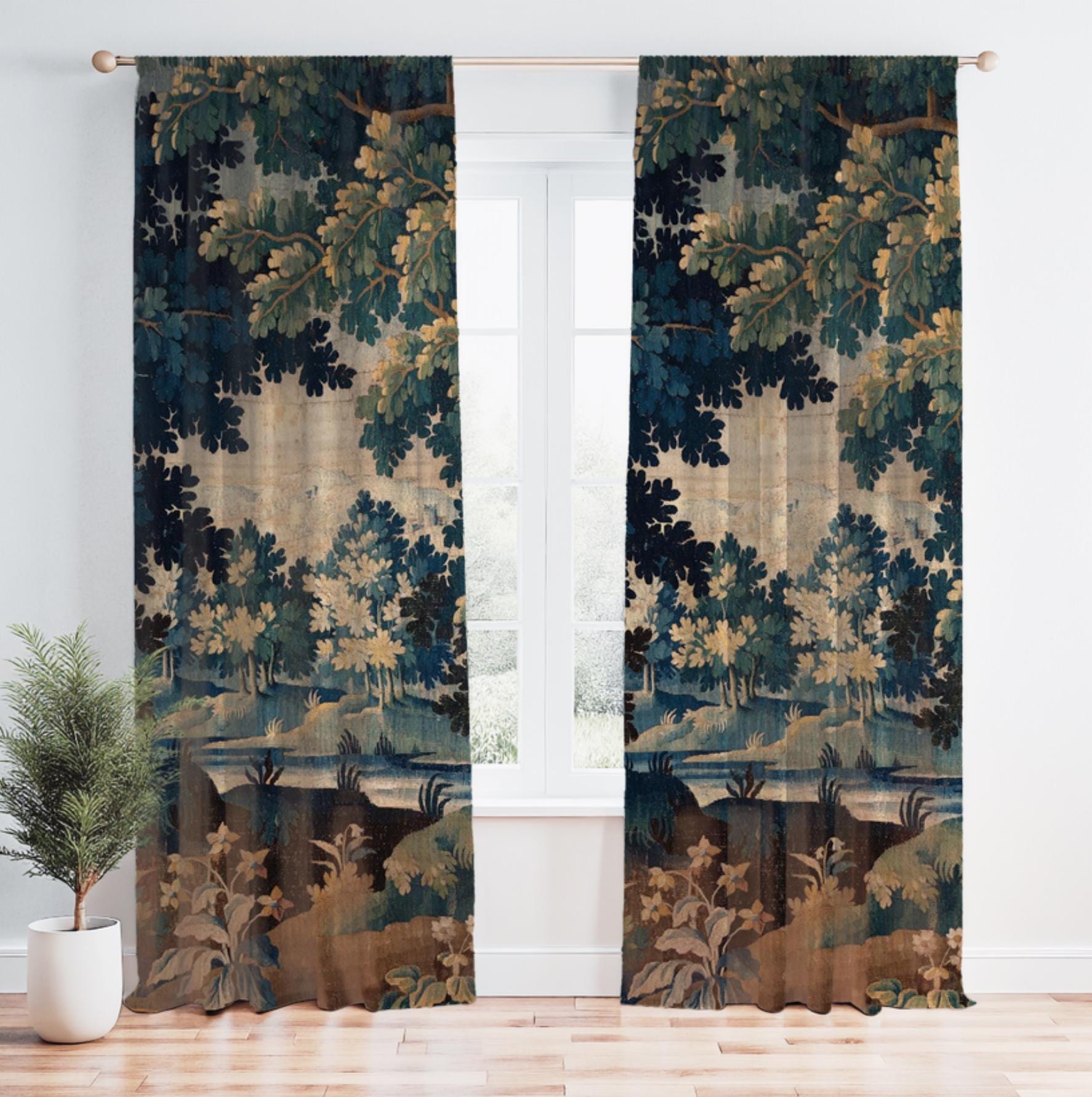 Elegant French Verdure Aubusson Tapestry Window Curtain, Vintage ...