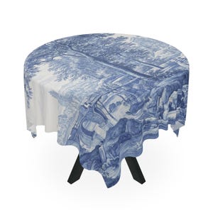 Delft Blue & White Tablecloth, Dutch 17th Century Landscape, Vintage ...