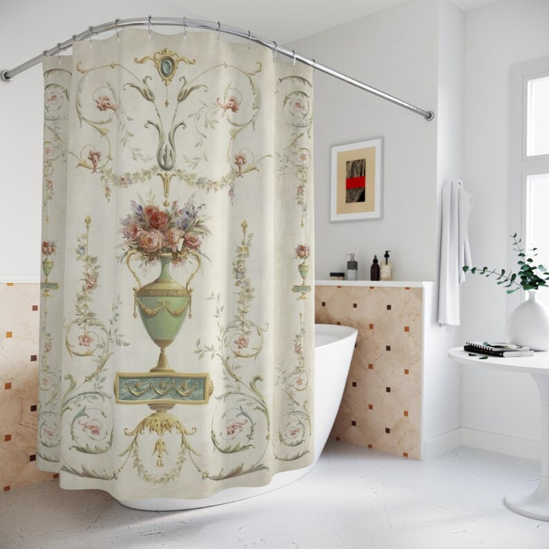 French Chateau Neoclassical Shower Curtain, 18th Century Reproduction ...