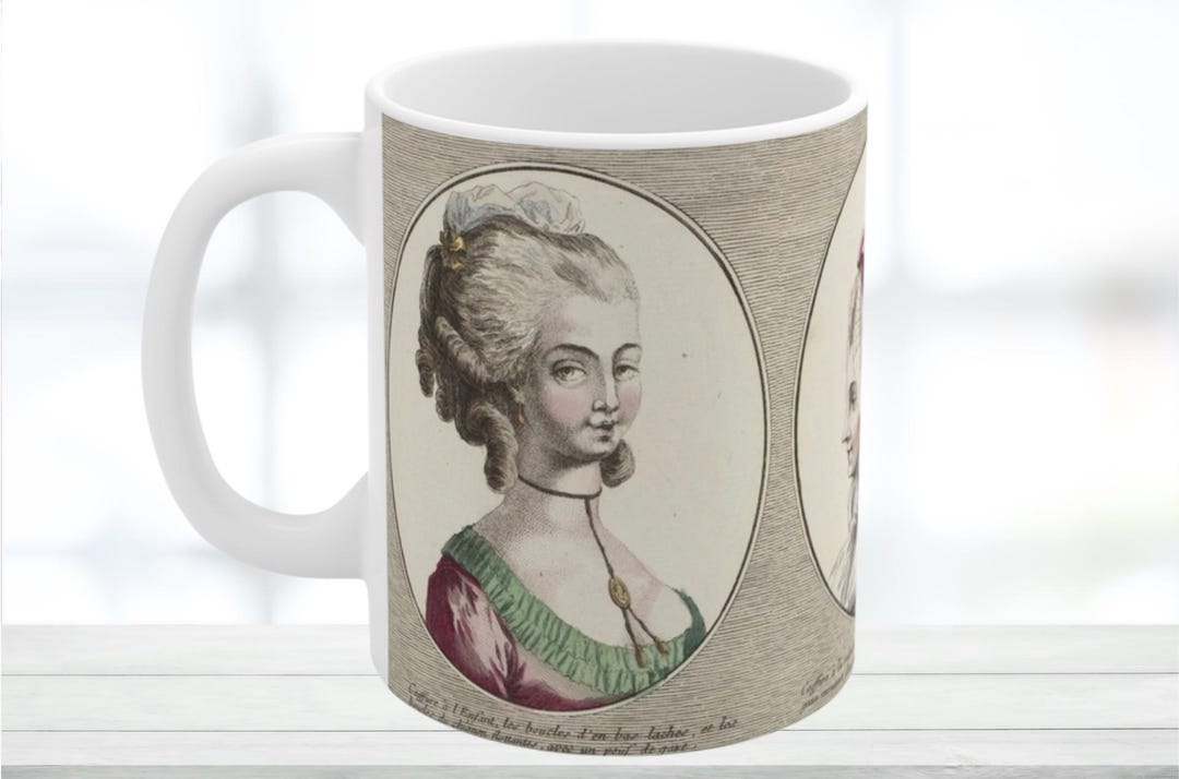 French Rococo Hairstyle Fashion Illustration Mug, Whimsical Coffee Cup ...