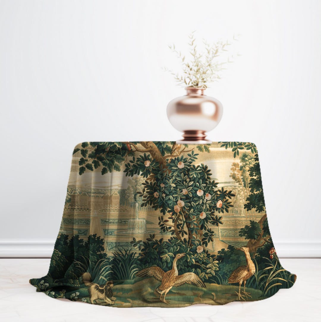 French Verdure Tapestry Tablecloth, Vintage Table Cover, Elegant Dining ...