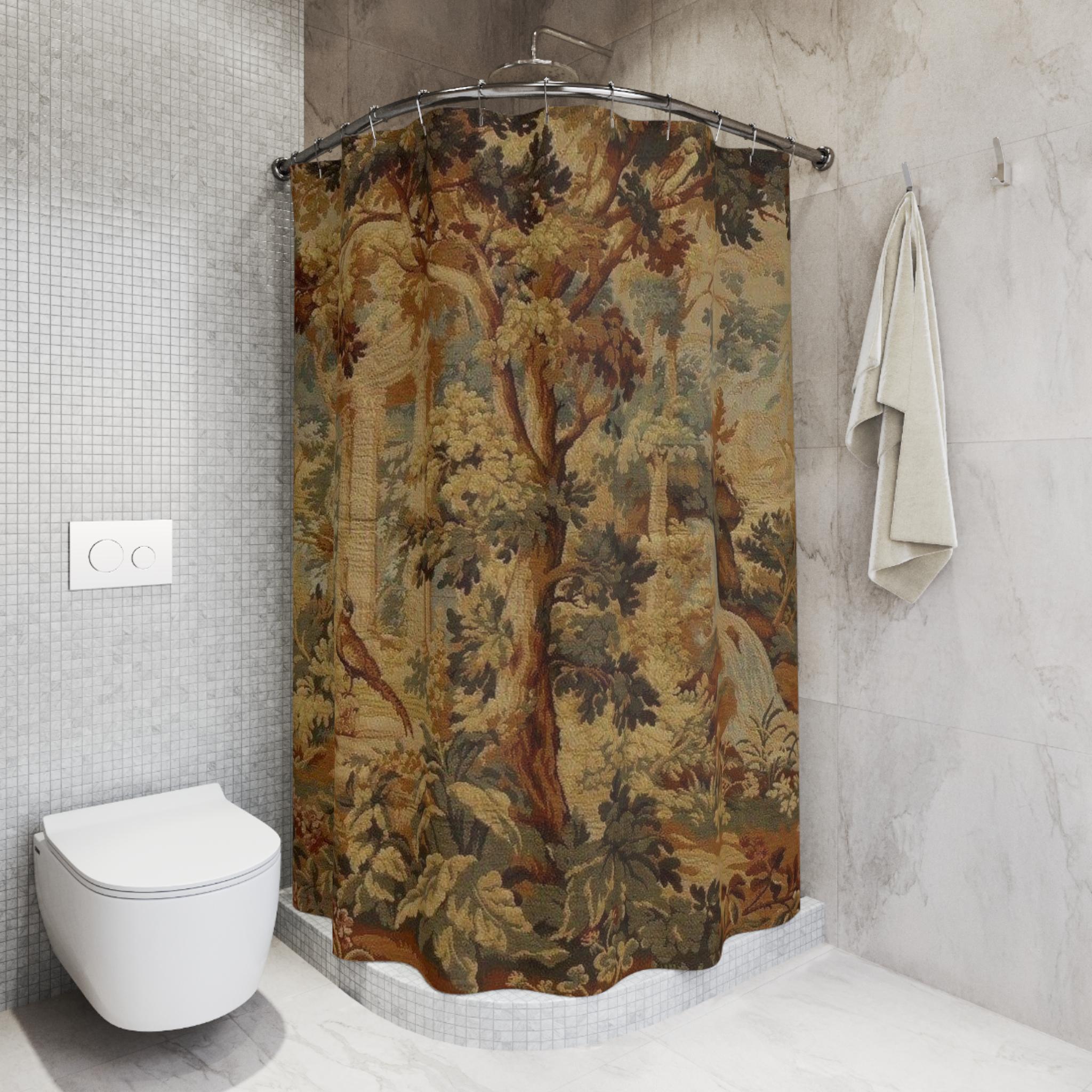 French Verdure Shower Curtain, Aubusson Style Tapestry Reproduction ...