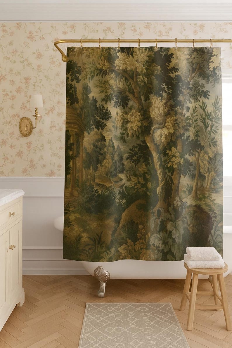 French Verdure Tapestry Shower Curtain, Antique Design, Vintage ...