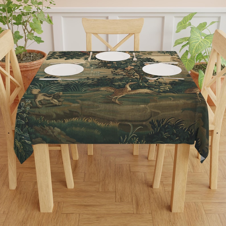 French Verdure Tapestry Tablecloth, Vintage Table Cover, Elegant Dining ...