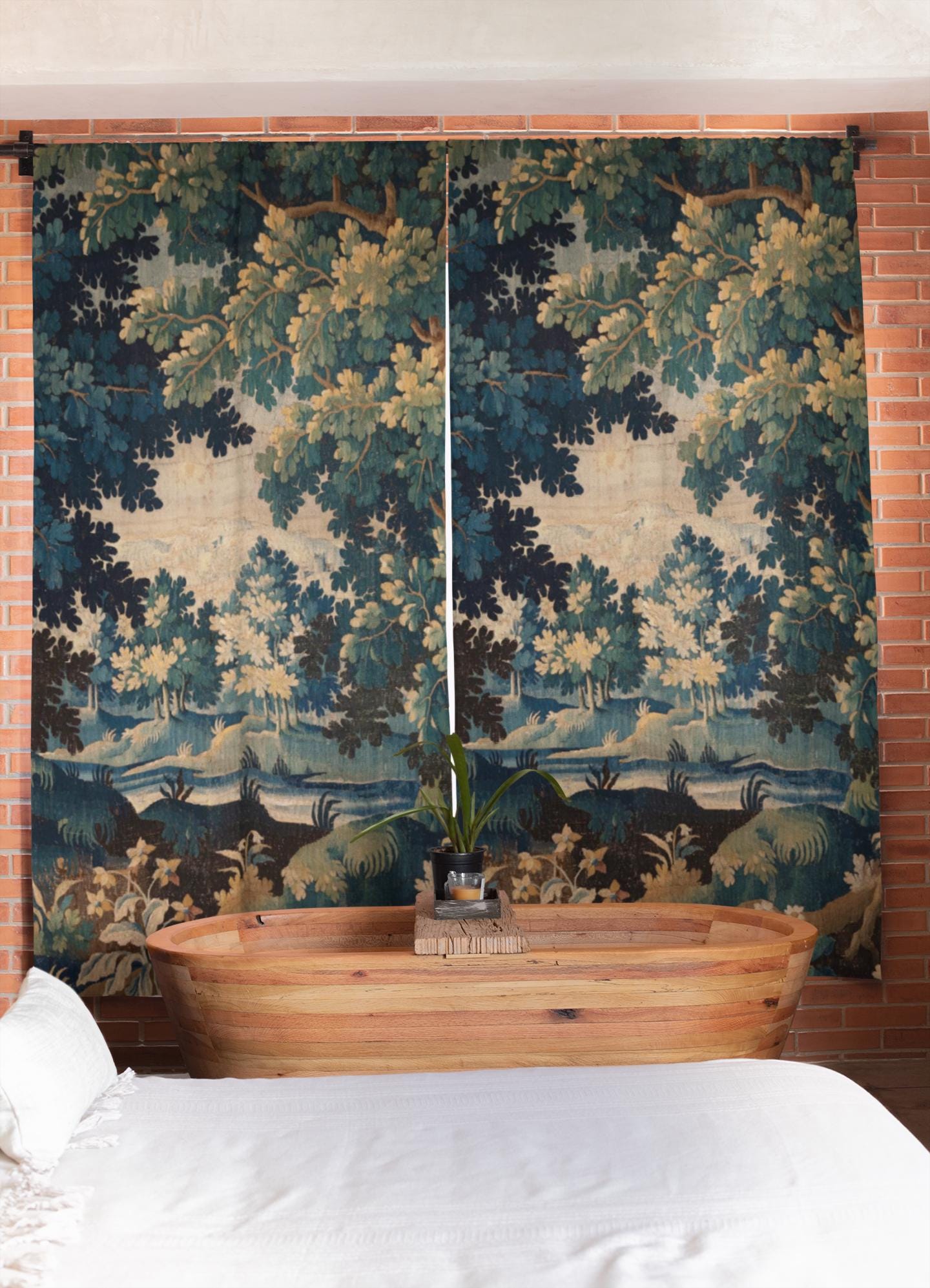 Elegant French Verdure Aubusson Tapestry Window Curtain, Vintage ...