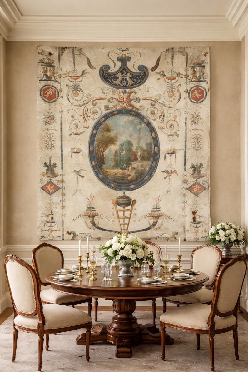 French Neoclassical Wall Hanging, Louvre Printed Fabric Reproduction ...