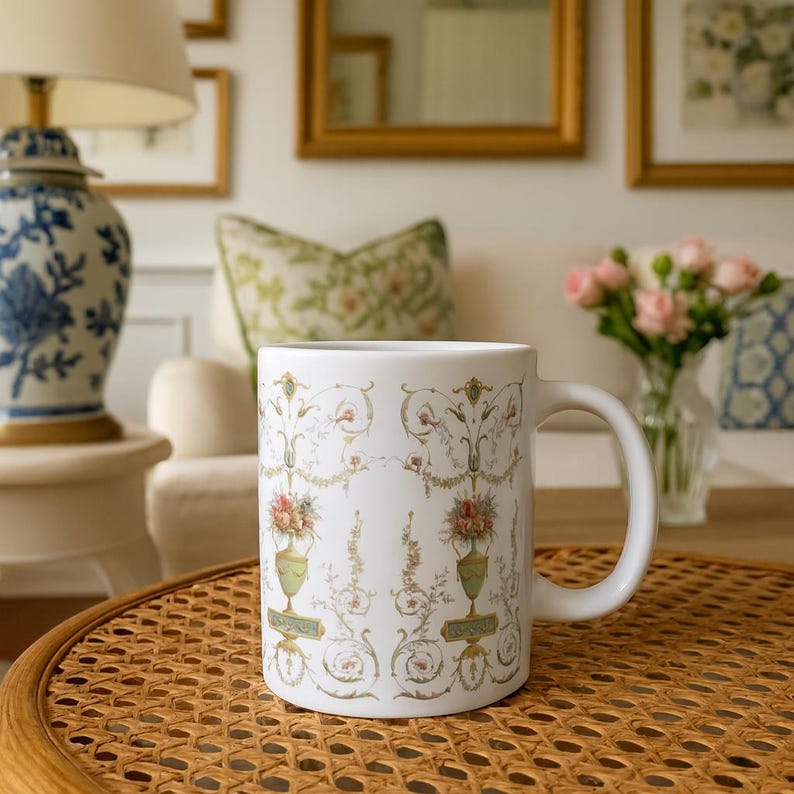 French Neoclassical Mug, Chateau Style Tea Cup, Vintage Coffee Mug ...