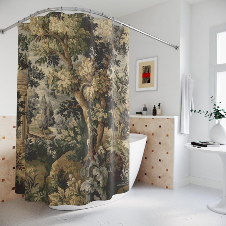 French Verdure Tapestry Shower Curtain, Antique Design, Vintage ...