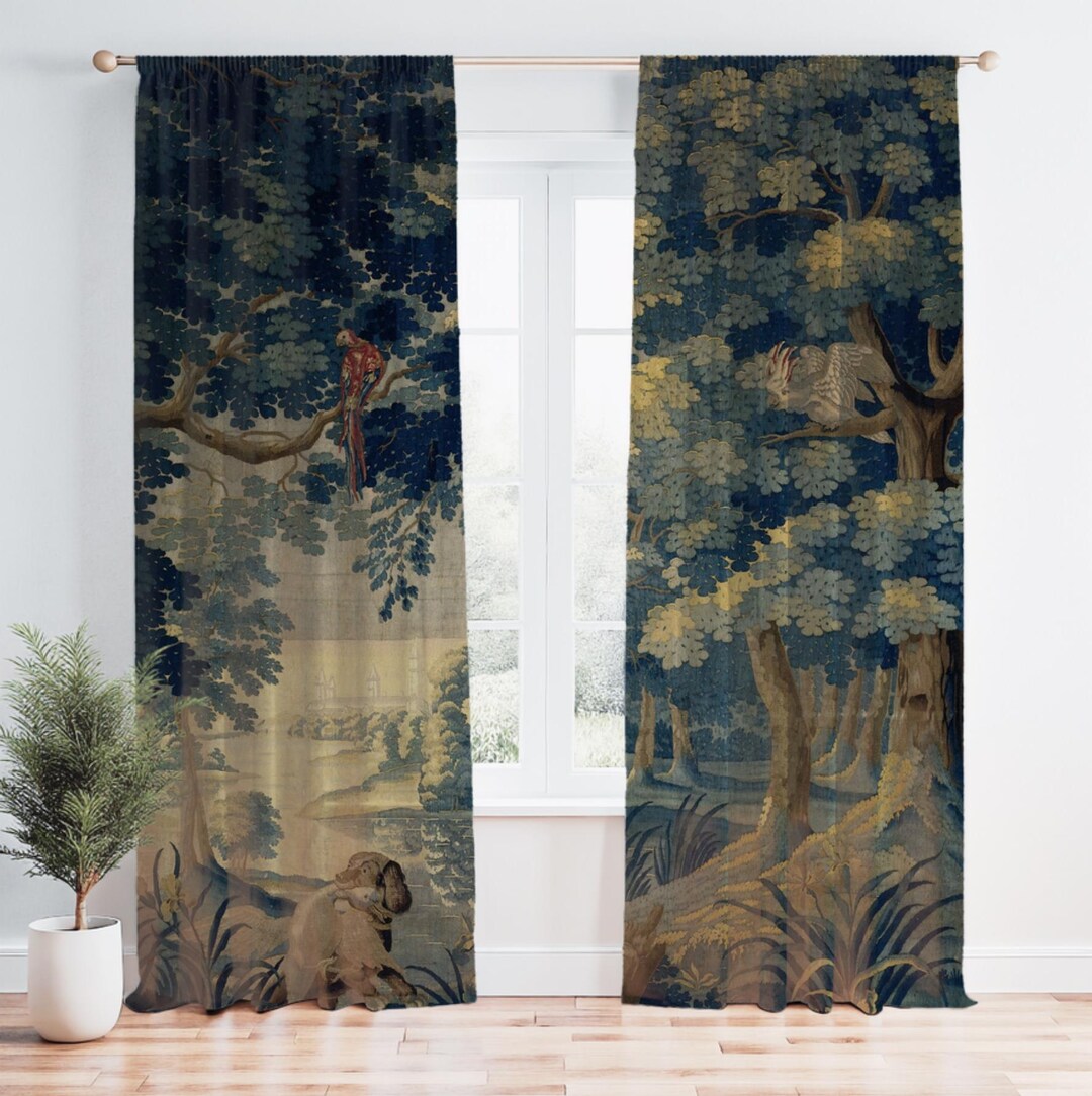 Verdure Landscape Tapestry Window Curtain, Historical Home Decor Drapes ...