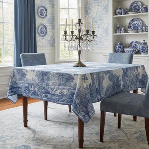 Delft Blue & White Tablecloth, Dutch 17th Century Landscape, Vintage ...