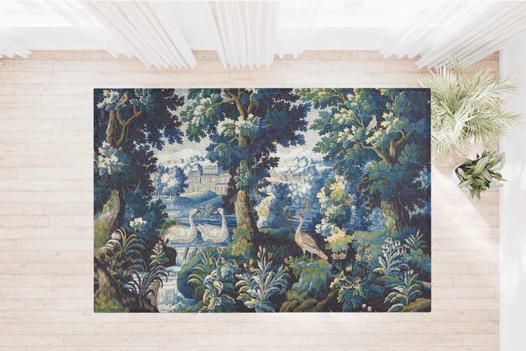 French Verdure Aubusson Tapestry Area Rug - Vintage Home Decor Accent ...